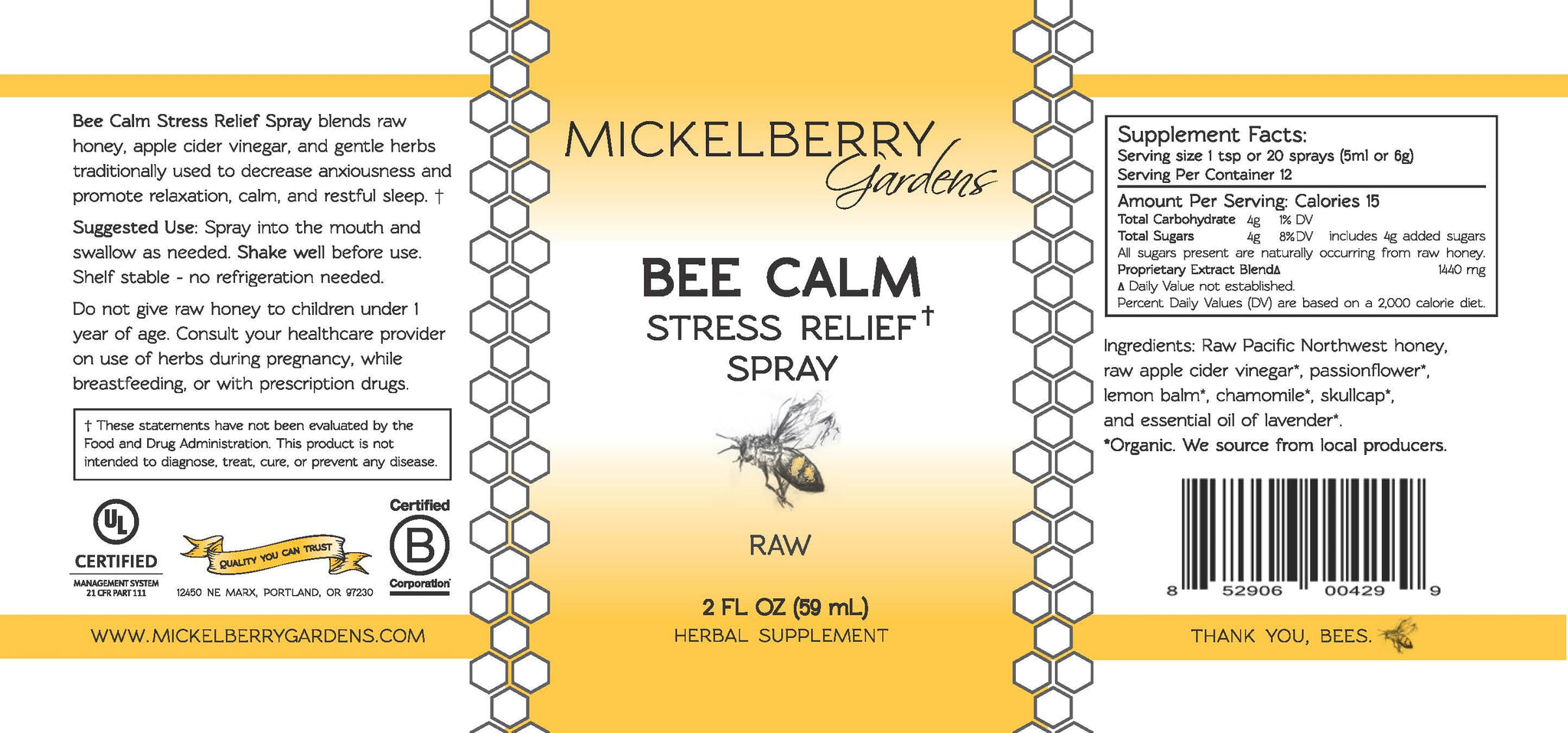Bee Calm Stress Relief Spray | Natural Stress Relief – Mickelberry Gardens